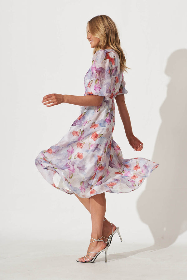 Manilla Midi Dress In Purple Multi Watercolour Floral – St Frock