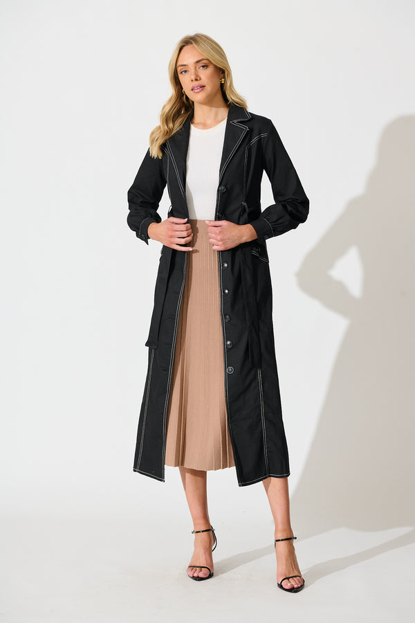 Jules Coat in Black with Contrast Stitch Cotton Blend – St Frock