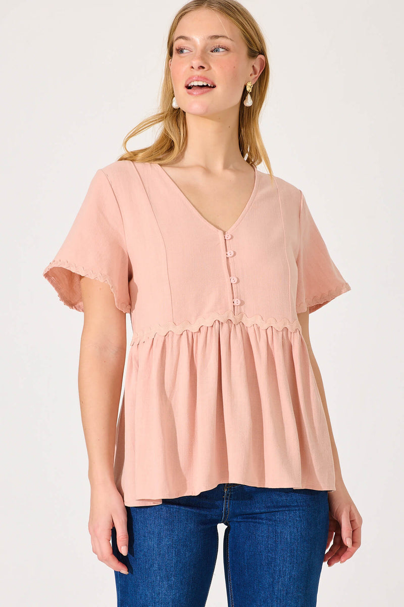 Rory Top In Blush With Ric Rac Trim Linen Blend – St Frock