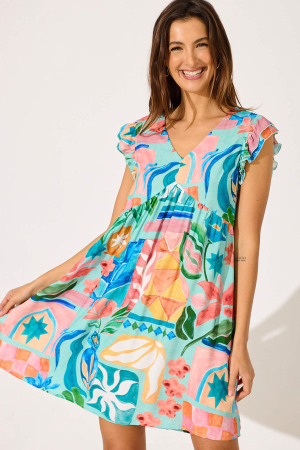 Anya Smock Dress In Sage With Multi Floral Print – St Frock