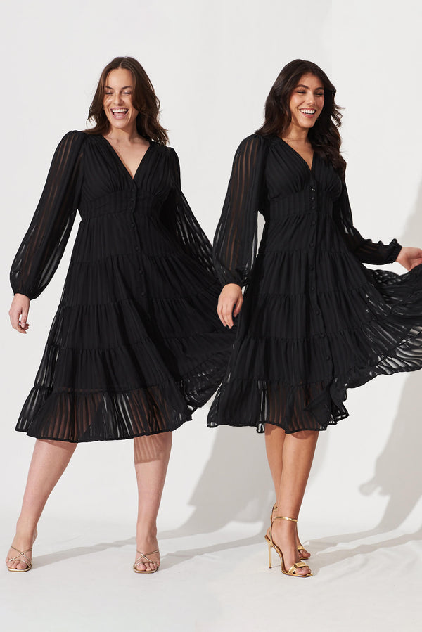 Modical Midi Dress In Black Chiffon – St Frock