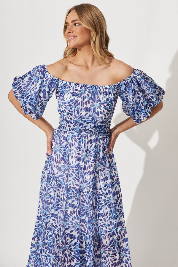 Rayna Maxi Dress In Blue With Navy Floral Print – St Frock