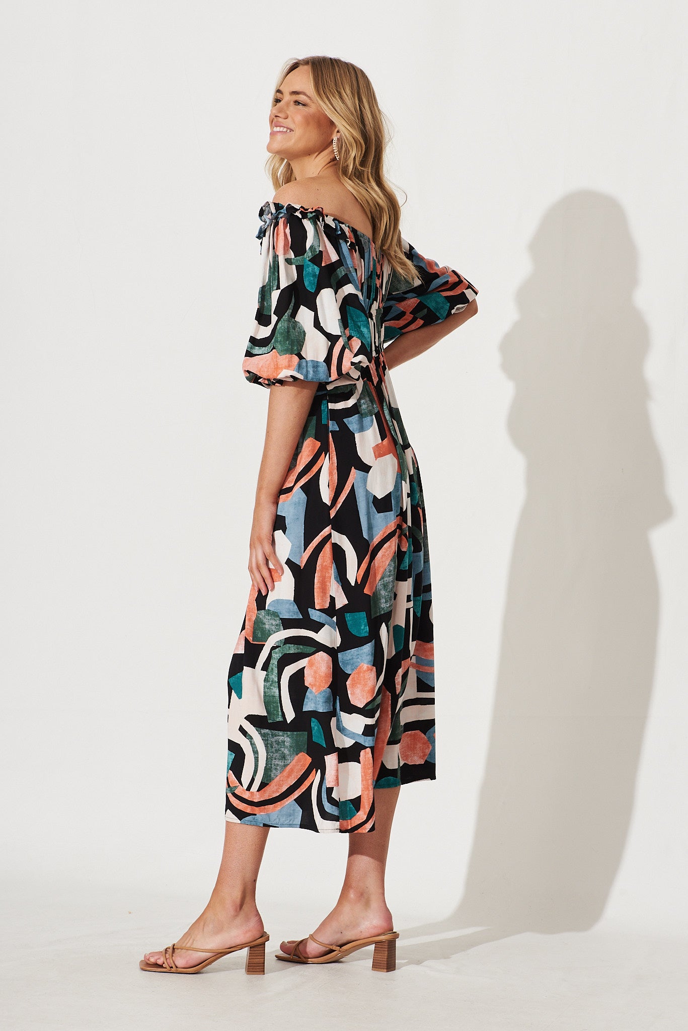 Peyton Midi Dress In Black With Multi Swirl Print – St Frock