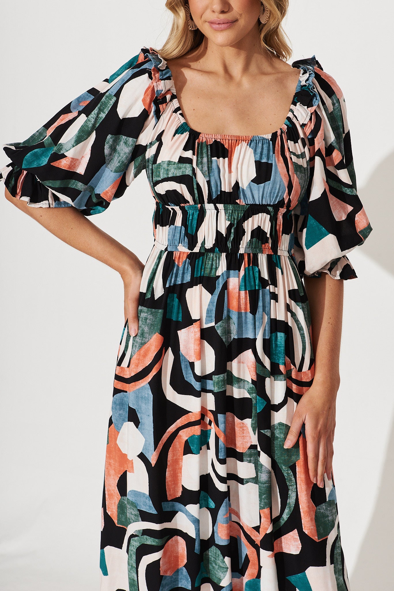 Peyton Midi Dress In Black With Multi Swirl Print – St Frock