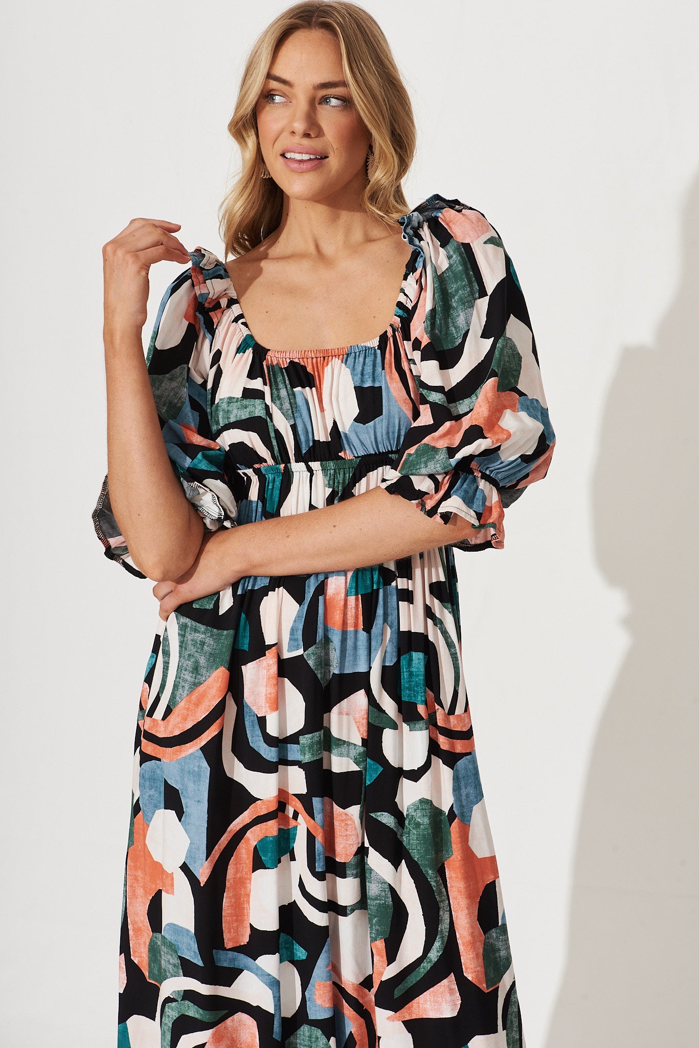 Peyton Midi Dress In Black With Multi Swirl Print – St Frock