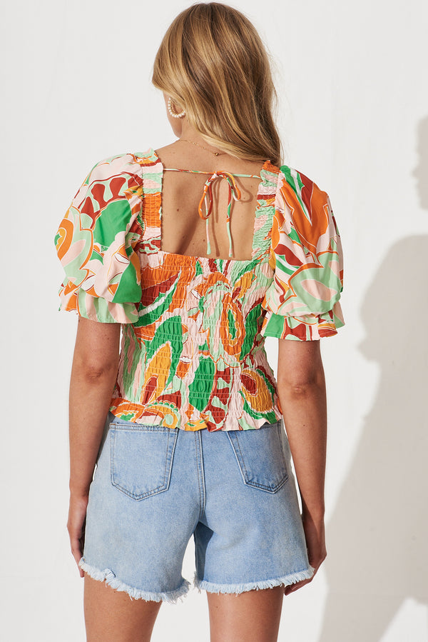 Ohio Top In White With Orange Multi Print – St Frock