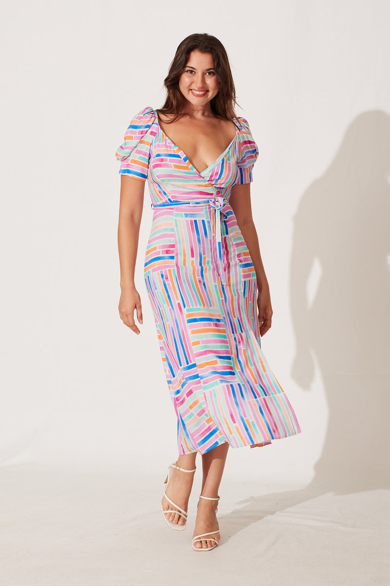 Cyprus Midi Dress In Multi Stripe Print – St Frock