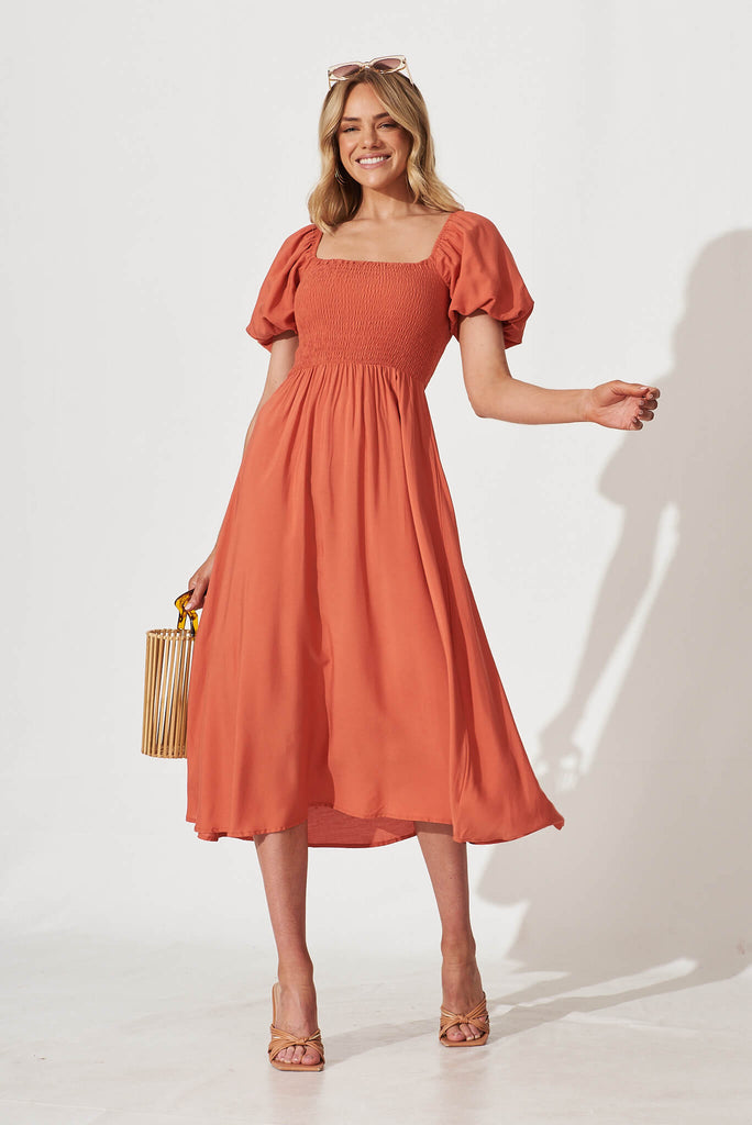 Mariam Midi Dress In Brown With Cream Floral – St Frock