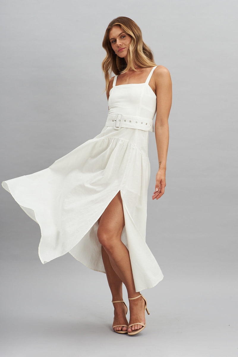 Saintly Midi Dress In White Cotton Linen – St Frock