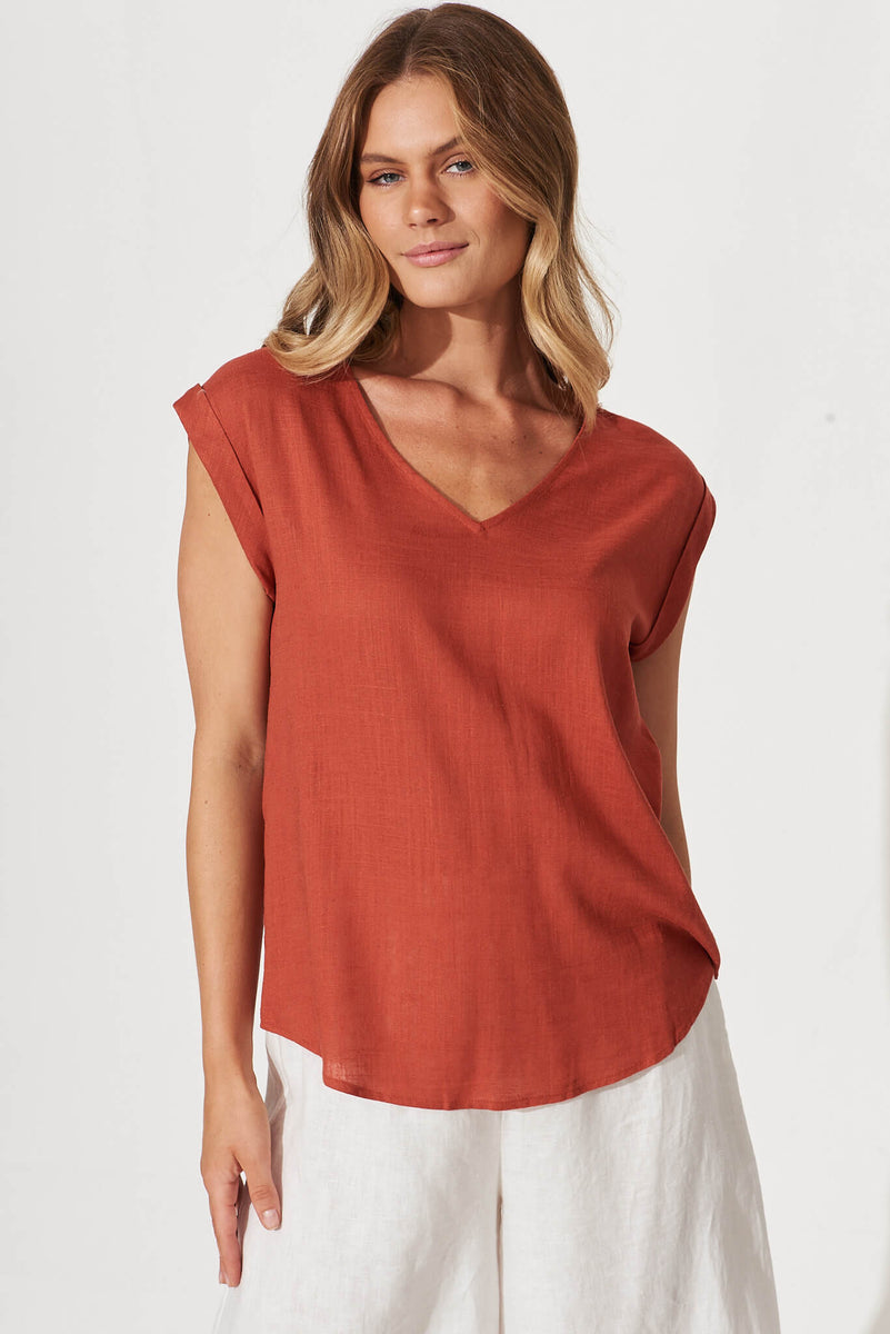 Jina Top In Rust Linen Blend – St Frock