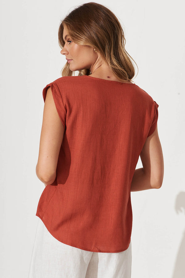 Jina Top In Rust Linen Blend – St Frock