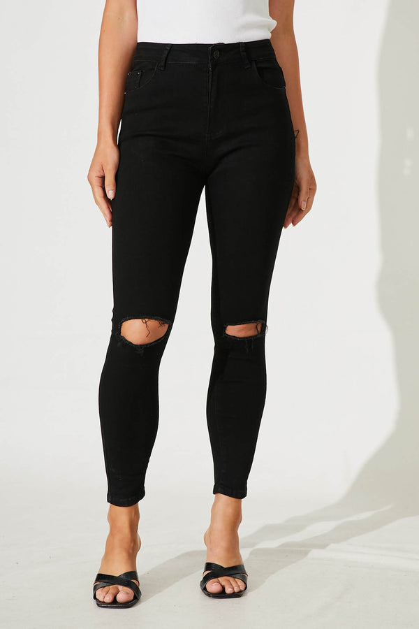 Belsta High Rise Skinny Ripped Jean In Black Denim – St Frock