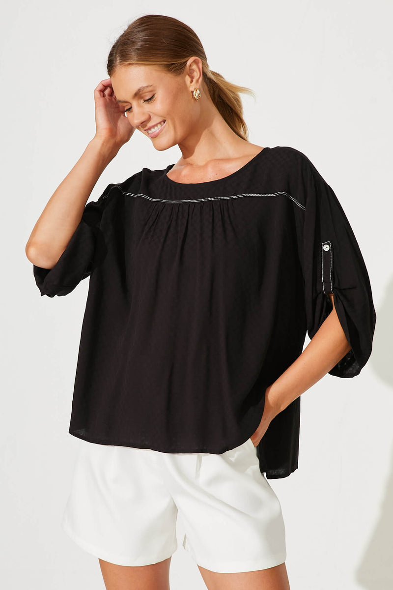 Ramone Top In Black with White Contrast Stitching – St Frock
