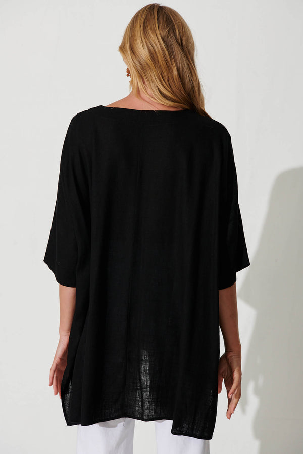 Vice Top In Black Linen Blend – St Frock