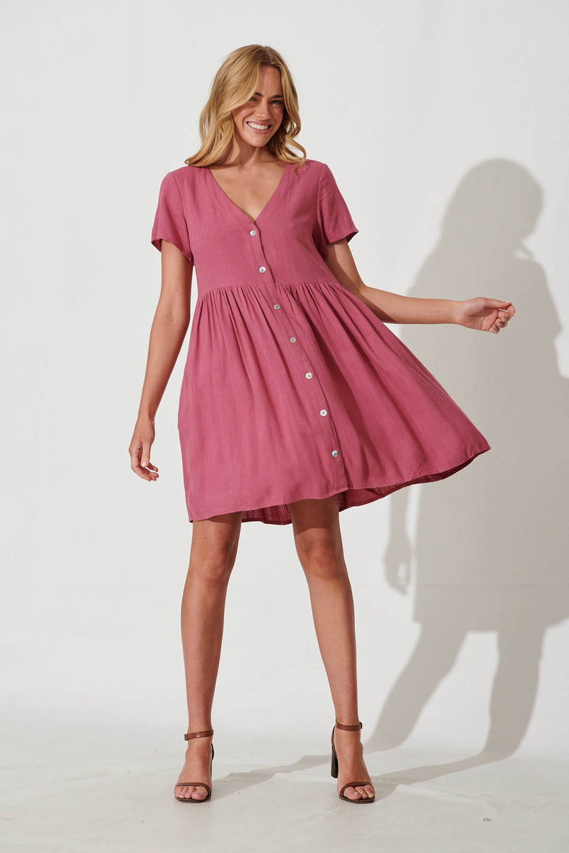 Horizon Smock Dress In Deep Rose Linen Blend – St Frock