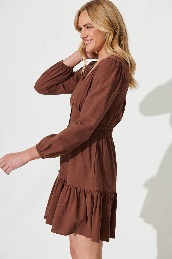 Silverstone Dress In Chocolate Brown Cotton – St Frock