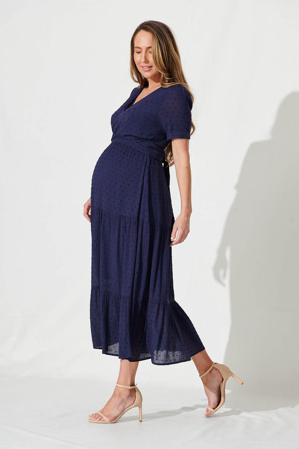 Morrison Maxi Dress In Navy Swiss Dot – St Frock