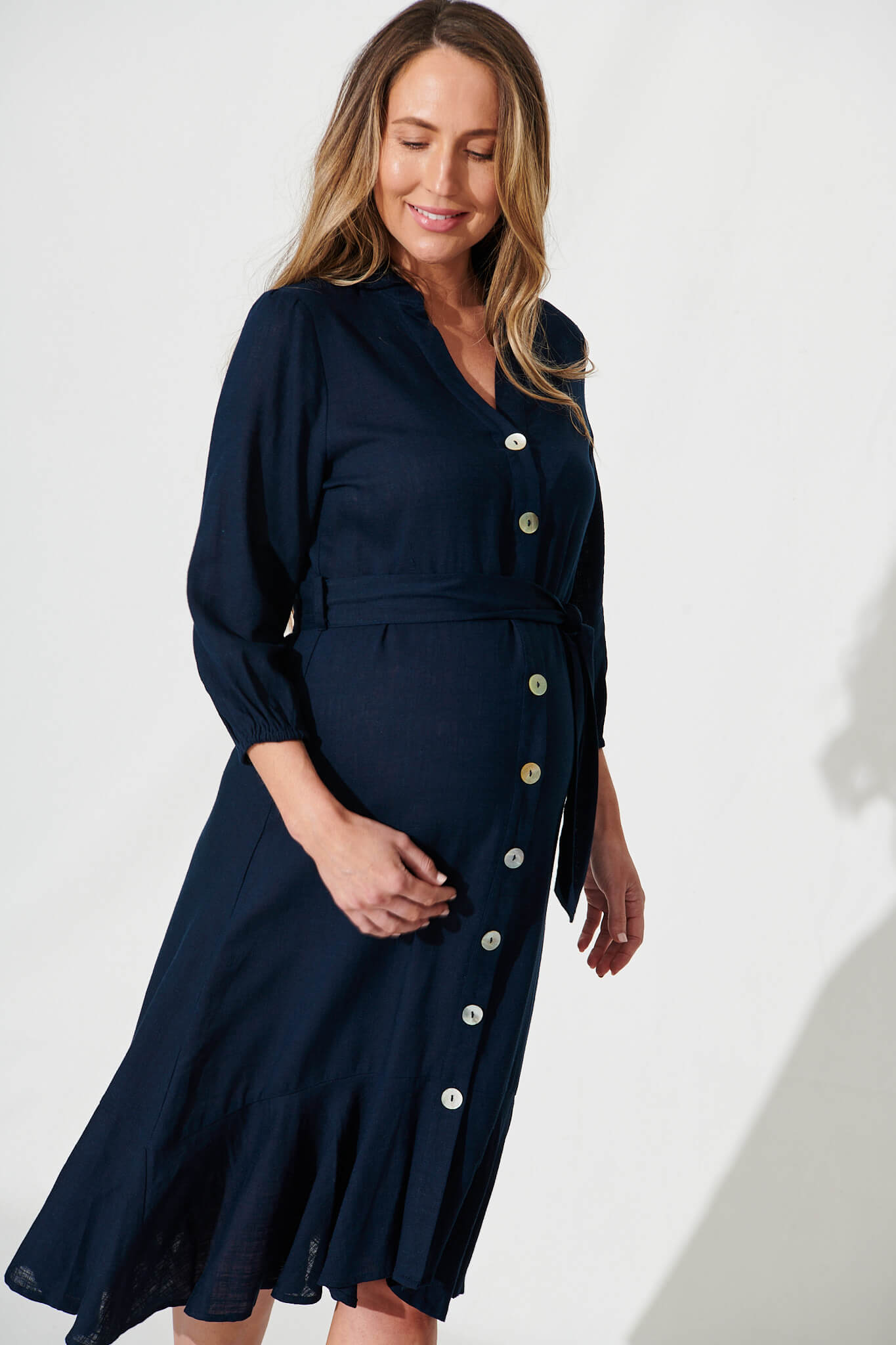 Heartland Midi Dress In Navy Linen Blend – St Frock