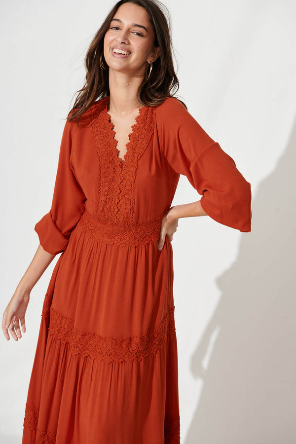 Monarch Maxi Dress In Rust – St Frock