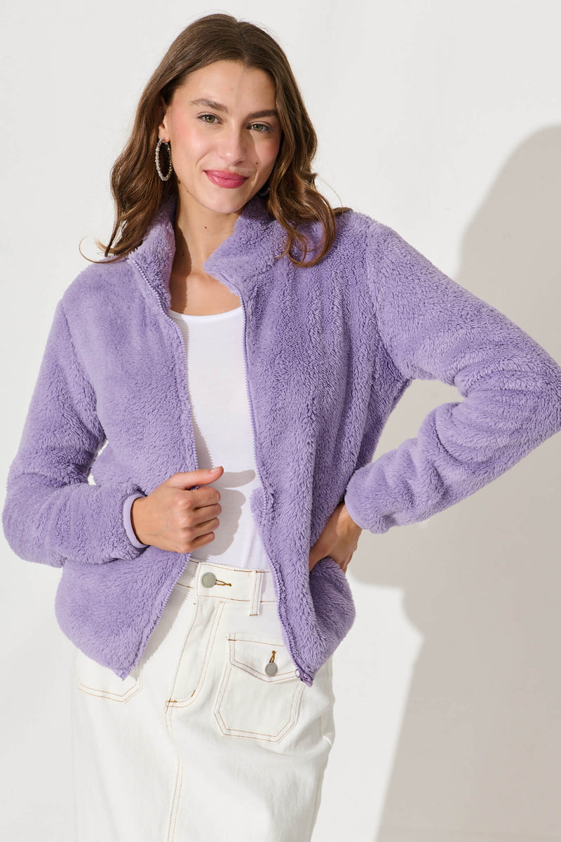 Linea Fluffy Jacket In Purple – St Frock