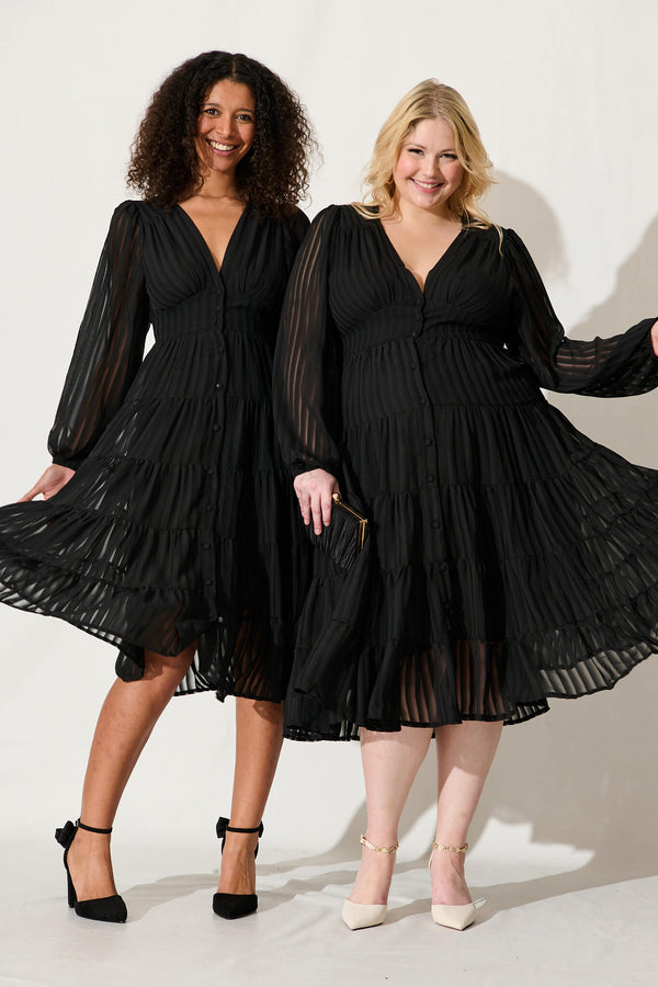 Modical Midi Dress In Black Chiffon – St Frock