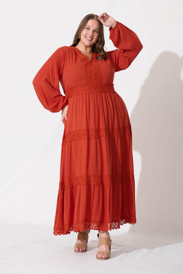 Monarch Maxi Dress In Rust – St Frock