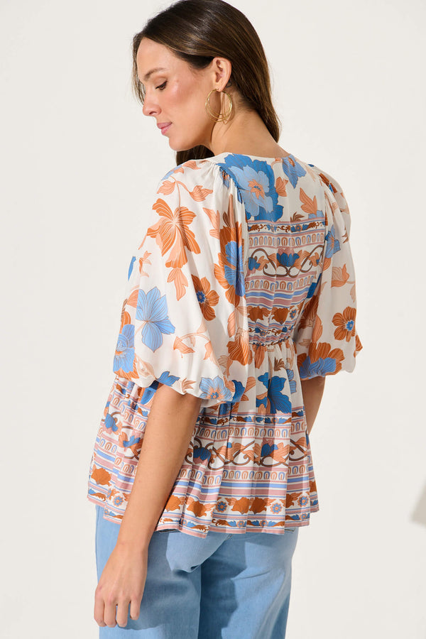 Miyah Top In White With Rust Boho Floral – St Frock