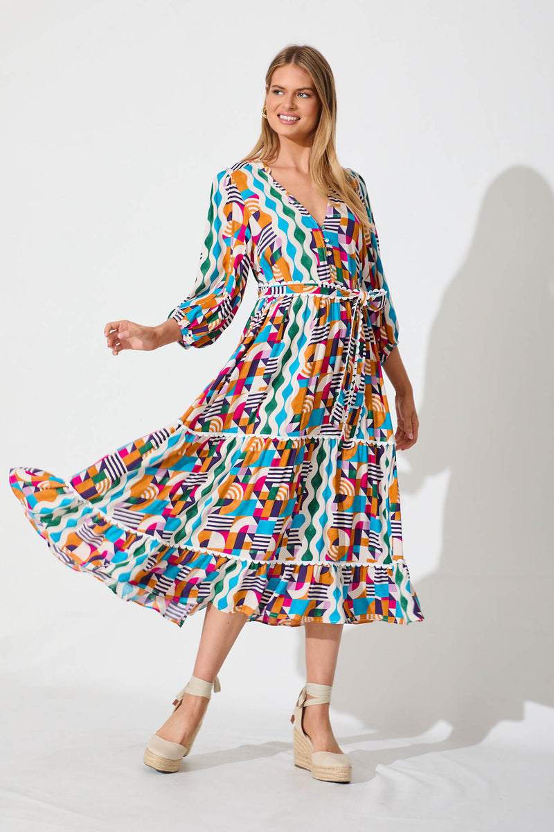 Fialla Midi Dress In Multi Print – St Frock
