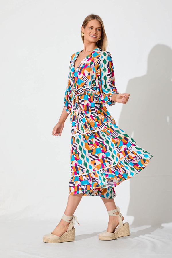 Fialla Midi Dress In Multi Print – St Frock