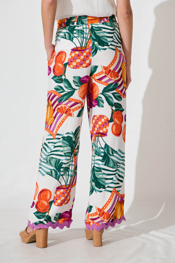 Palmira Pants In White Multi With Ric Rac Trim – St Frock