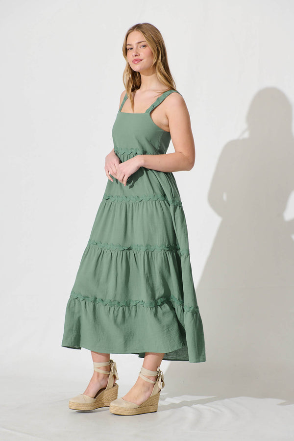 Hara Maxi Sundress In Teal Ric Rac Trim Cotton – St Frock