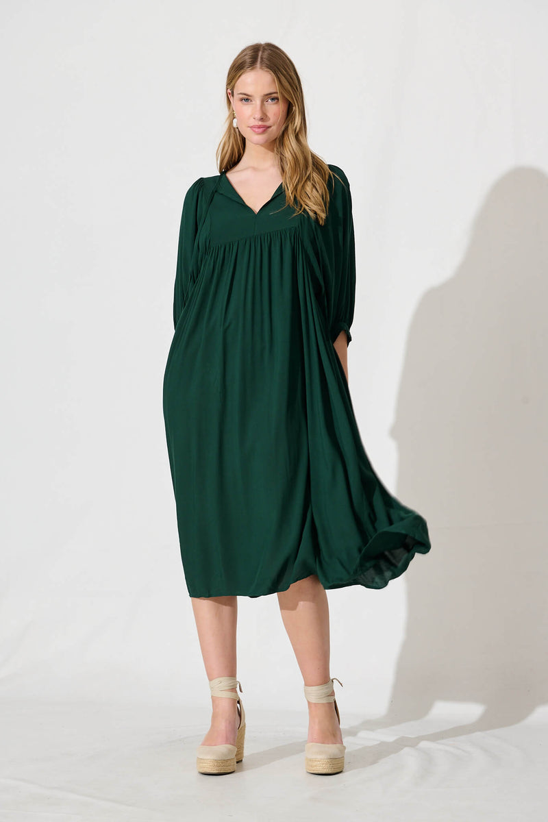 Spring Afternoon Midi Smock Dress In Emerald – St Frock