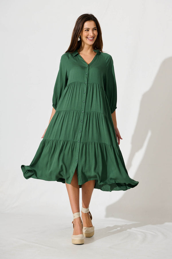 Roosevelt Midi Smock Dress In Green – St Frock