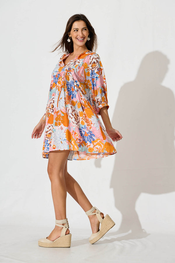 Spring Morning Smock Dress In Orange Multi Floral – St Frock