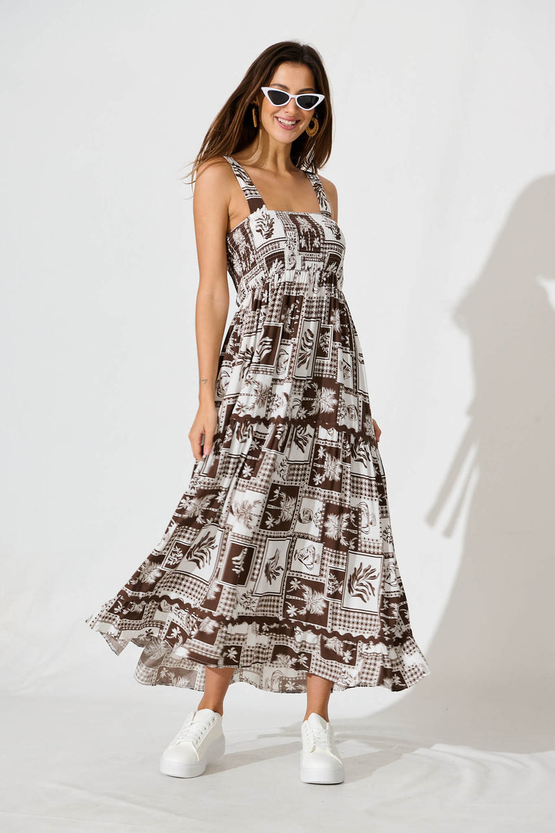 First Kiss Maxi Sundress In Chocolate Tile With Ric Rac Trim – St Frock