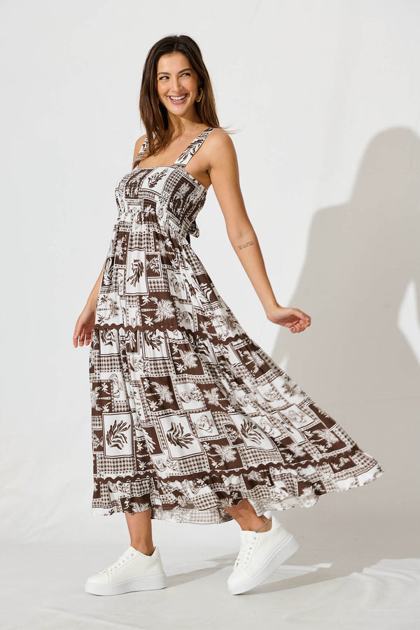 First Kiss Maxi Sundress In Chocolate Tile With Ric Rac Trim – St Frock
