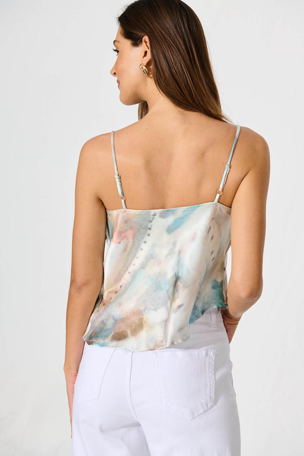 Astra Cami Top In Green Multi Watercolour Satin – St Frock