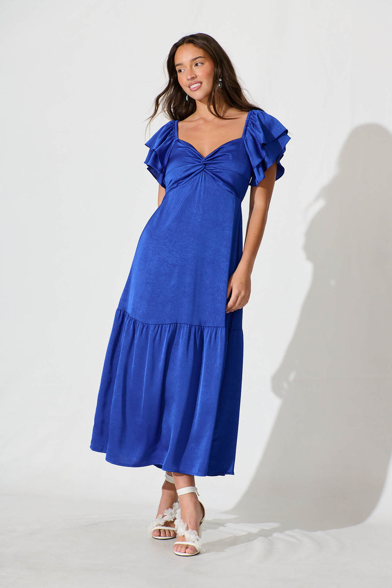Constantine Maxi Dress In Cobalt Crinkle Satin – St Frock