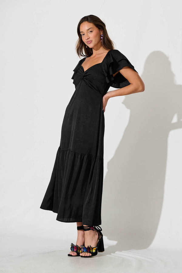 Constantine Maxi Dress In Black Crinkle Satin – St Frock