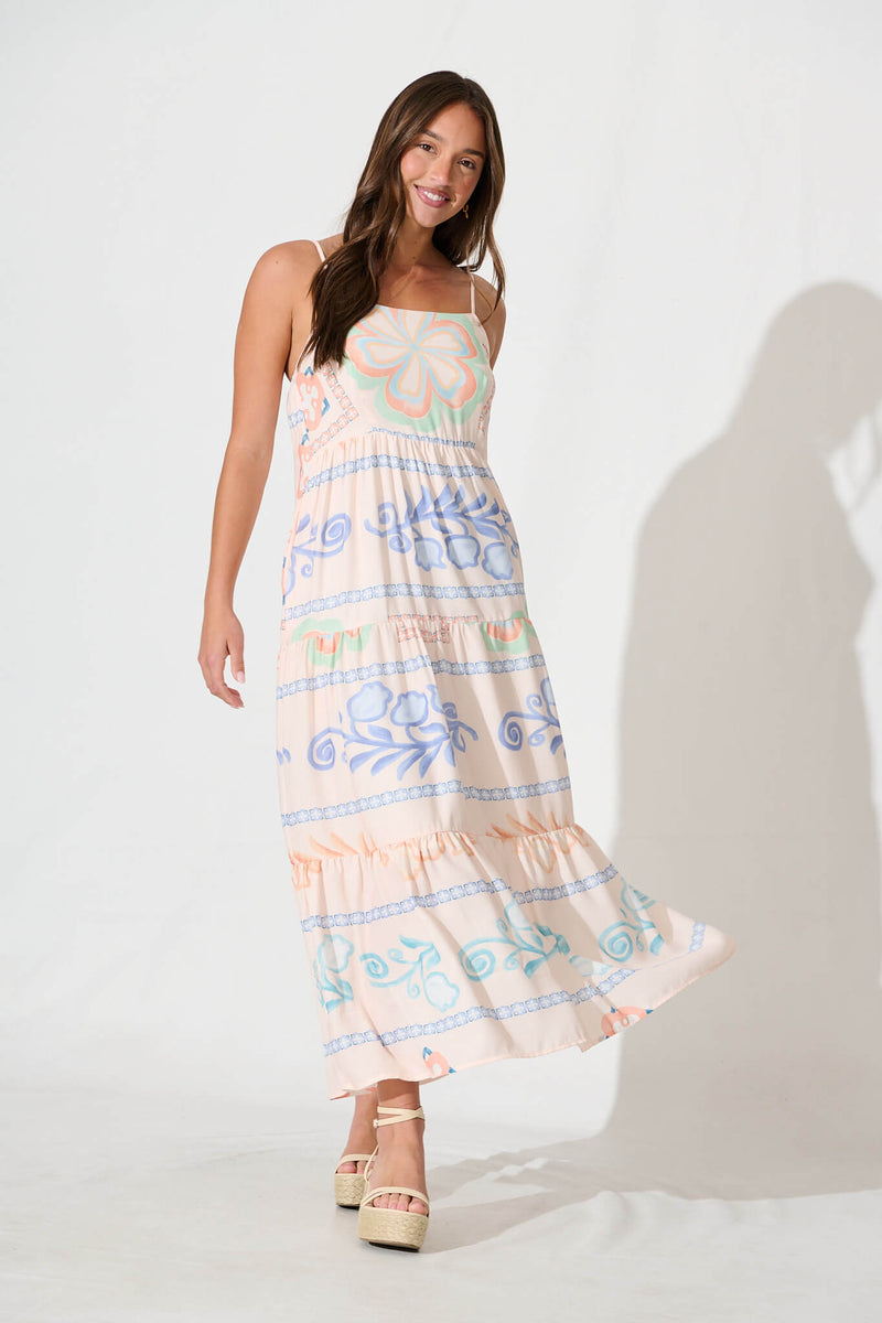 Luminara Maxi Sundress in Cream with Multi Linen Blend – St Frock