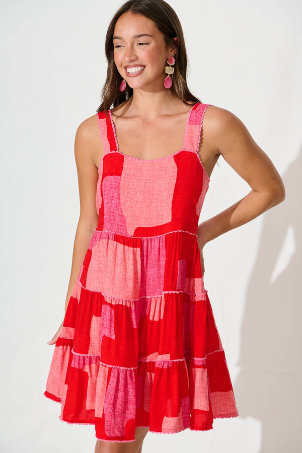 Coastal Sundress in Multi Red Print – St Frock