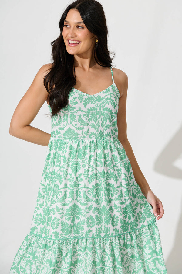 Pavarti Midi Sundress in Mint Green Floral Linen Blend – St Frock