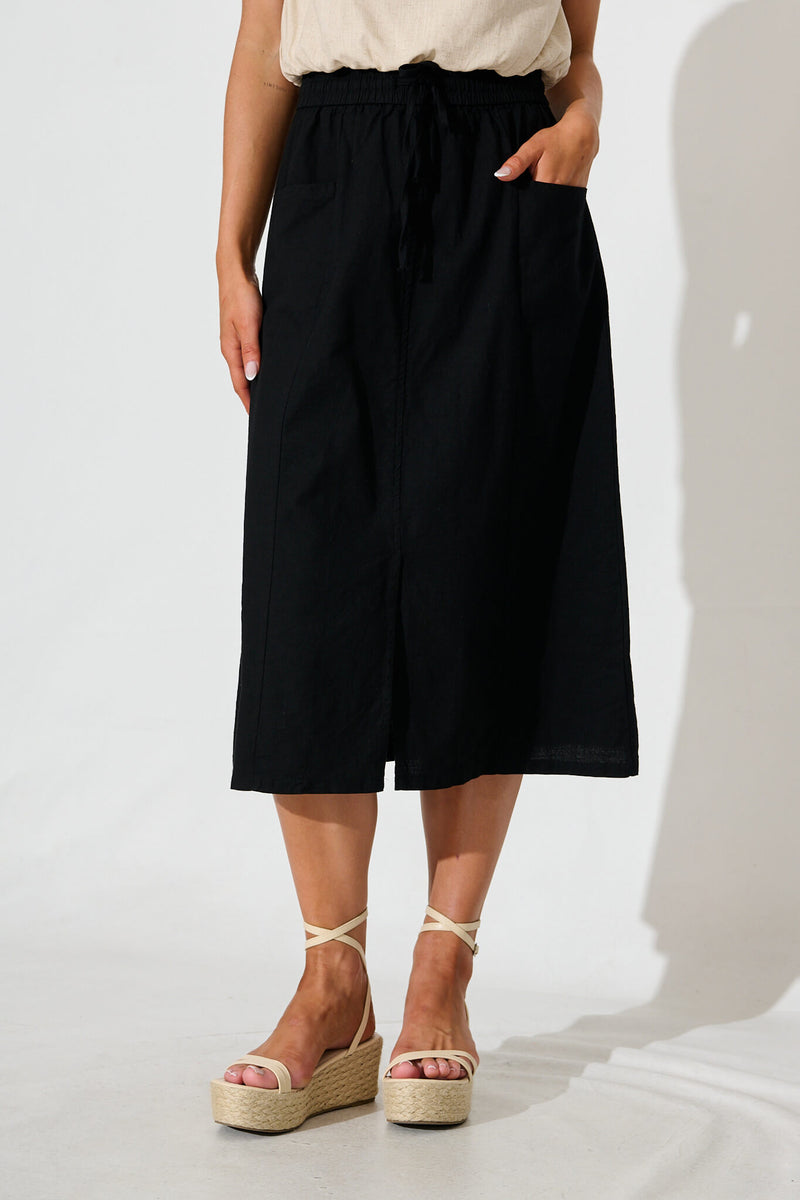 Edalene Midi Skirt in Black Cotton Blend – St Frock