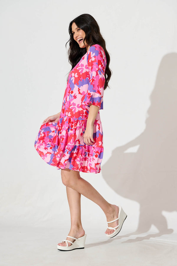 Eva Smock Dress in Pink and Purple Floral – St Frock