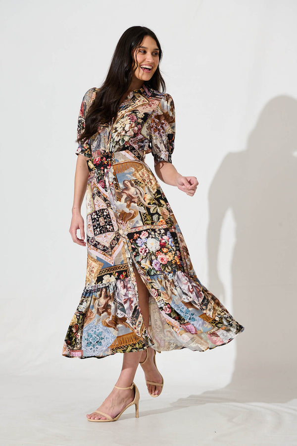 Allyna Midi Shirt Dress in Black Multi Patchwork – St Frock