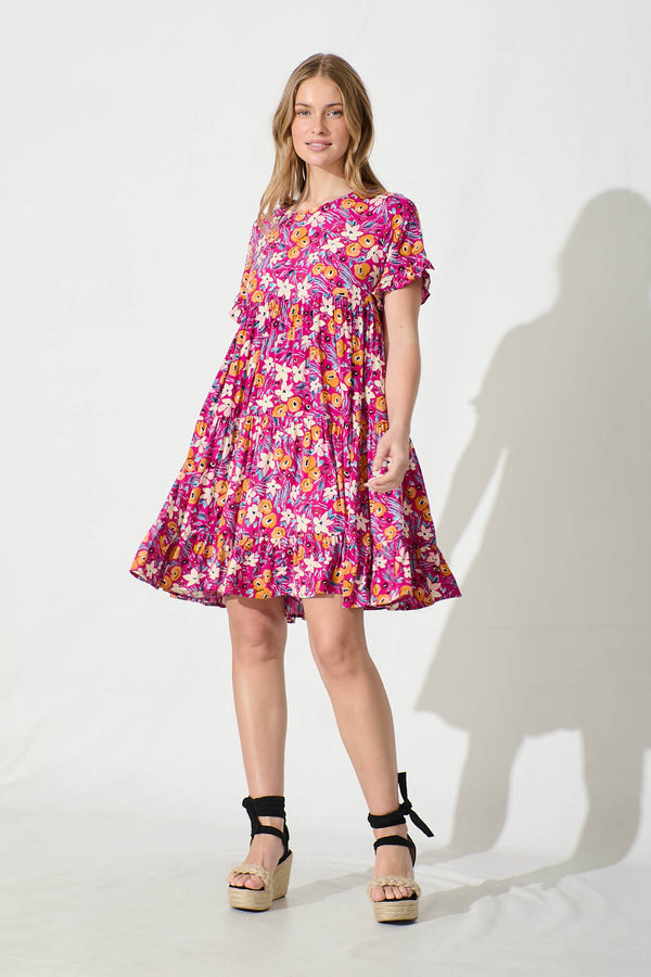 Carisse Smock Dress in Fuchsia With Multi Floral – St Frock