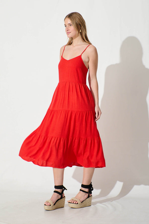 Utopia Midi Sundress in Red Linen Blend – St Frock