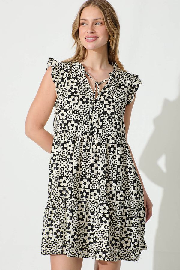 Gibson Smock Dress In Black And Cream Floral – St Frock
