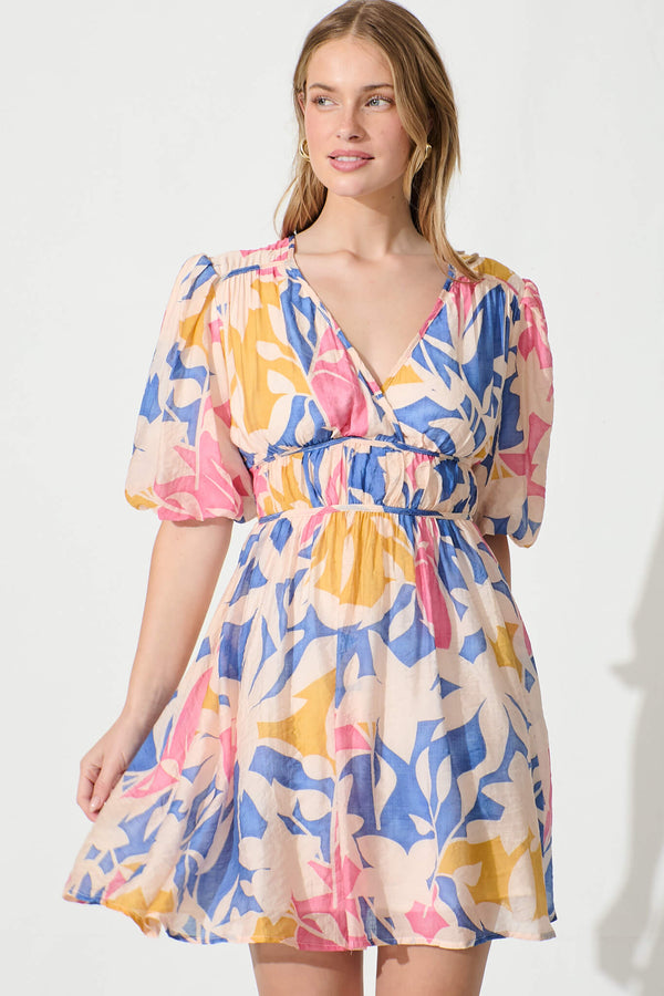 Sabalana Dress in Blue with Blush Print – St Frock