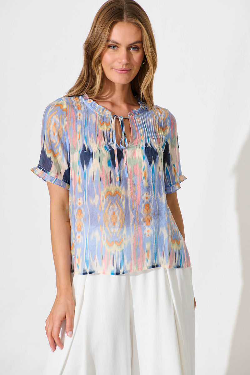 Downey Top In Blue Multi Print – St Frock
